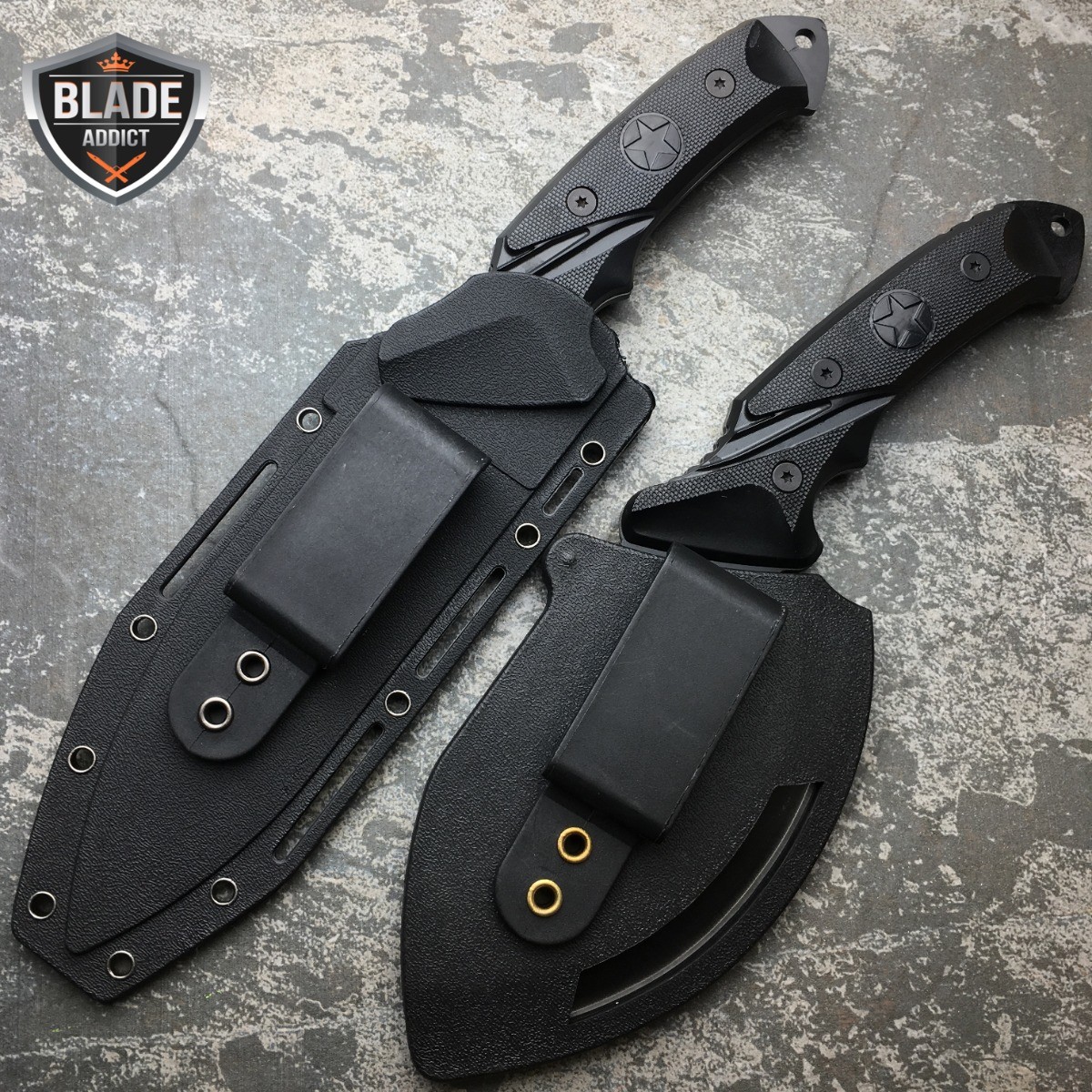 2 PC SURVIVAL Black Hunting Fixed Blade Tactical Combat BATTLE Knife w ...