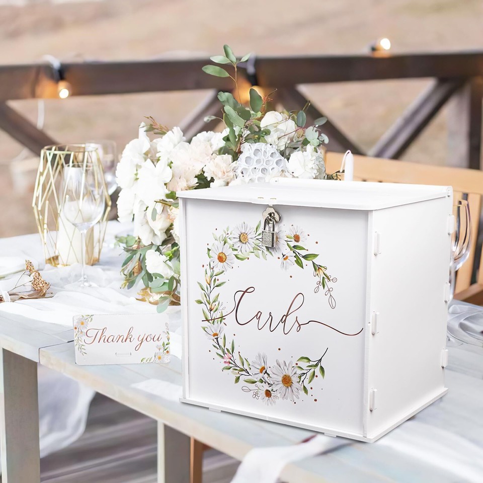 White Wedding Card Box with Lock PVC Gift Card Box for Wedding ...