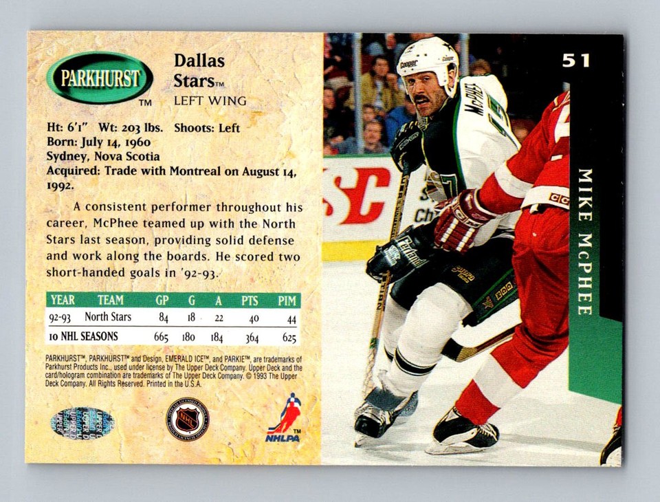 1993-94 Parkhurst - #51 Mike McPhee | eBay