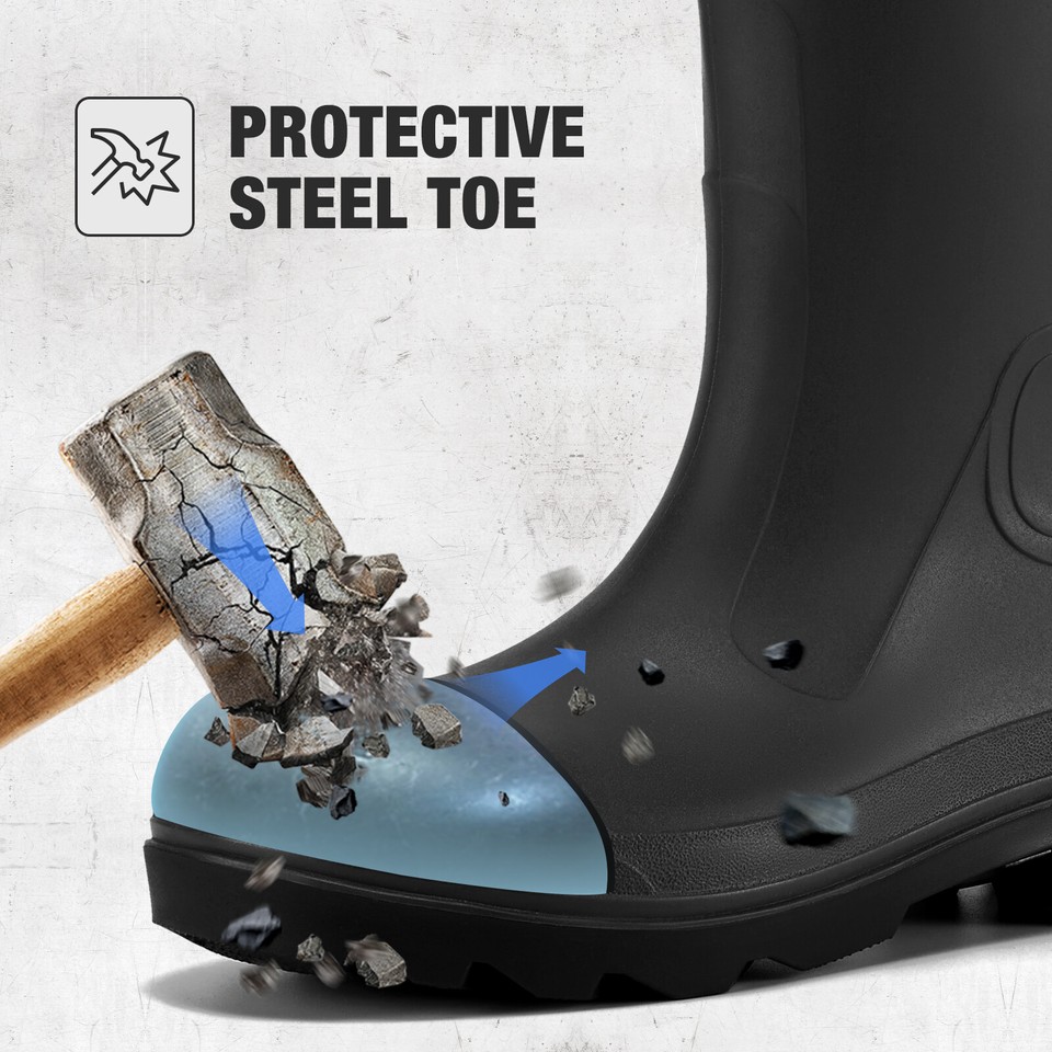 NINGO Men Steel Toe/Shank Work Rain Boot Arch Support Construction ...