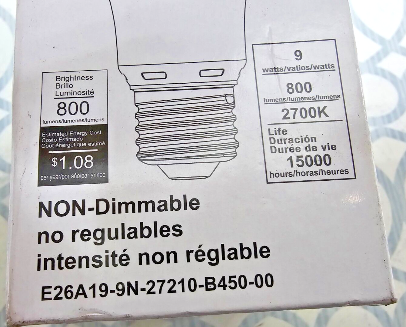 NEW BULB A19 E26 BASE, 9W 800LUMENS 2700K NON-DIMMABLE E26A19-9N-27210 ...