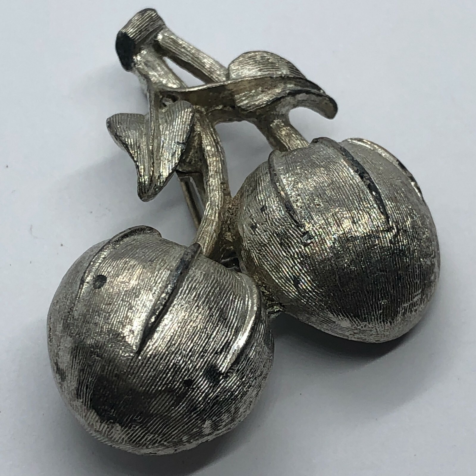 Unique Vintage Silver Tone Textured Cherries Cherry Brooch / Pin | eBay