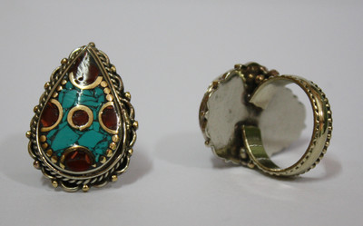 Asian Ethnic fashion gem stone ethnic handmade brass turquoise rings ...