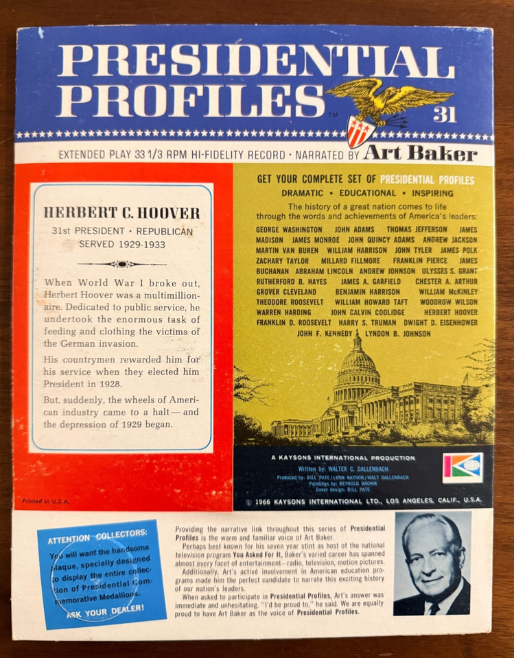 PRESIDENTIAL PROFILES - Herbert C. Hoover EP HiFi Record | eBay