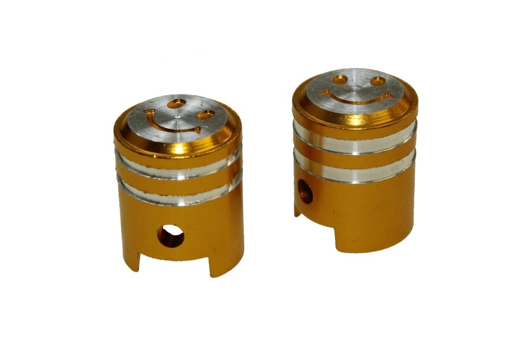 2x Ventilkappen Ventil Deckel Kolben/Smiley golden f. Mofa Moped Roller ...