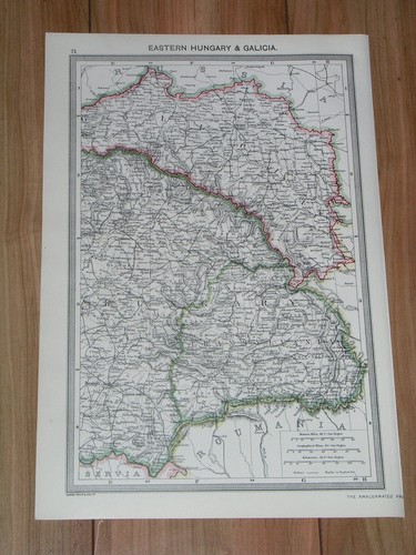 1908 ANTIQUE MAP OF GALICIA HUNGARY TRANSYLVANIA BUKOVINA ROMANIA ...