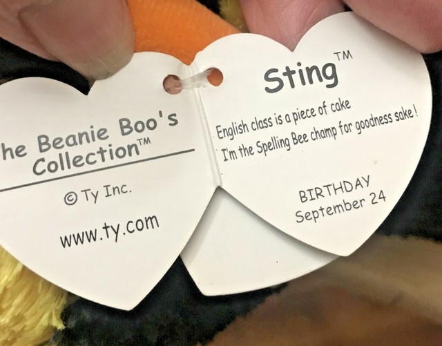 Ty Beanie Boos Sting Bee Bumblebee Plush Toy 2001 Retired Buddy Medium ...