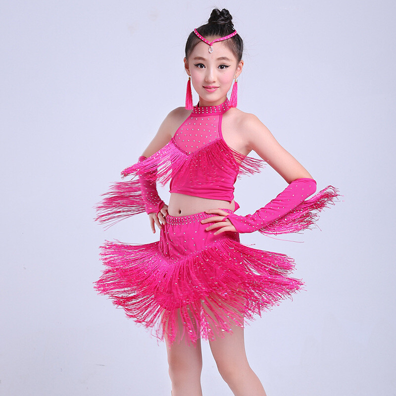 Girls Latin Dance Dress Tassel Dancing Dress Kids Competition Suit ...