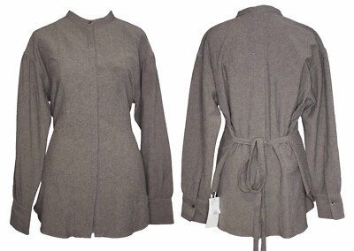 New SNIDEL 0 M Top Taupe Structured Modernist Tie Waist Tuxedo Shirt ...