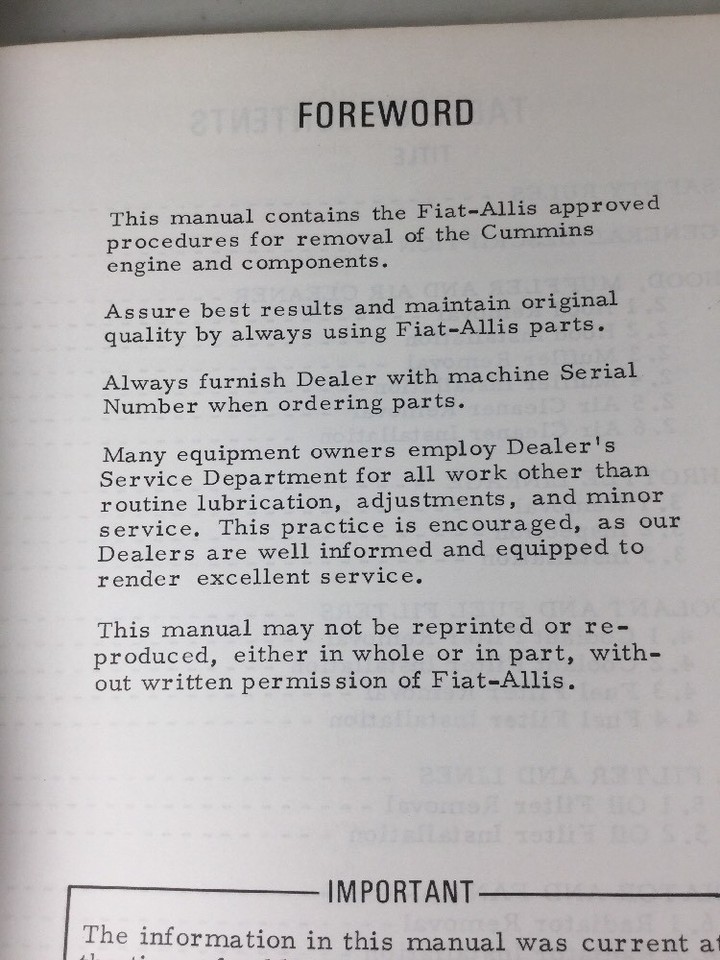 Fiat Allis 161 Elevating Tractor Scraper Engine Related Component ...