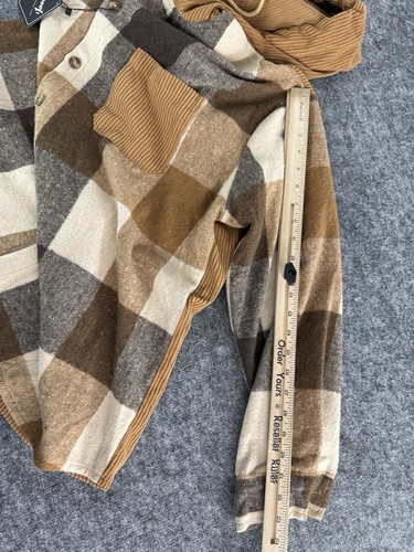 Hooyi Shirt Men's XL Flannel Hoodie Corduroy Button Up Plaid Brown N237 ...