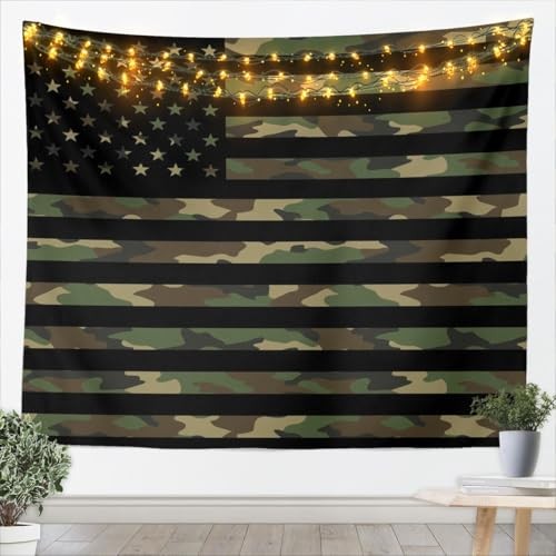 Army Camouflage Tapestry American Flag Wall Hanging for 92L" x 70W ...