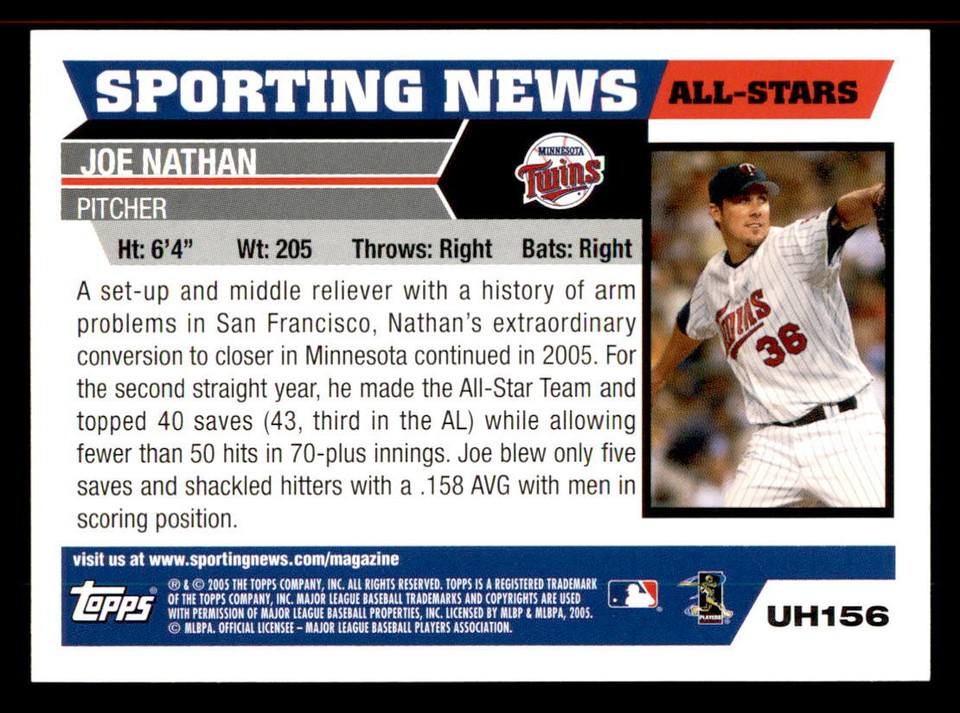 2005 Topps Updates & Highlights #UH156 Joe Nathan Minnesota Twins | eBay