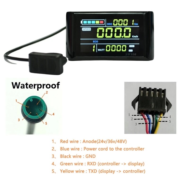 E-bike 24V/36V/48V/60V/72V SW900 Colour Display Speed Meter Control ...