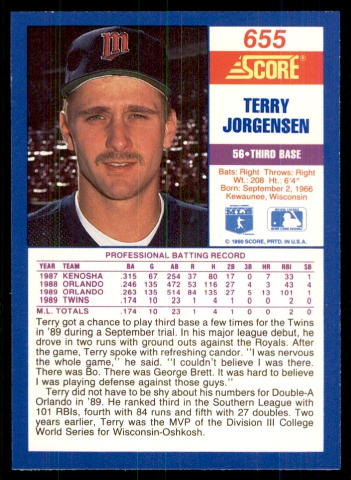 1990 Score #655 Terry Jorgensen | eBay