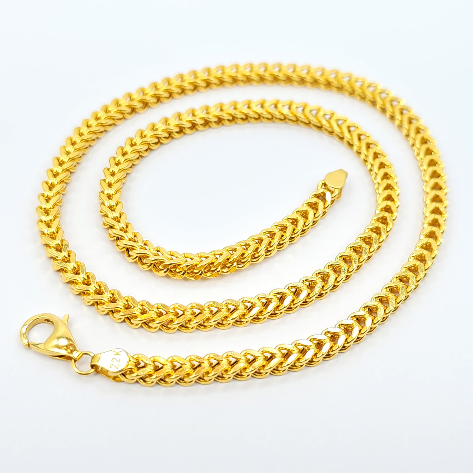 22K Yellow Gold Franco Chain Necklace 17.7 in Hollow 4mm Genuine ...