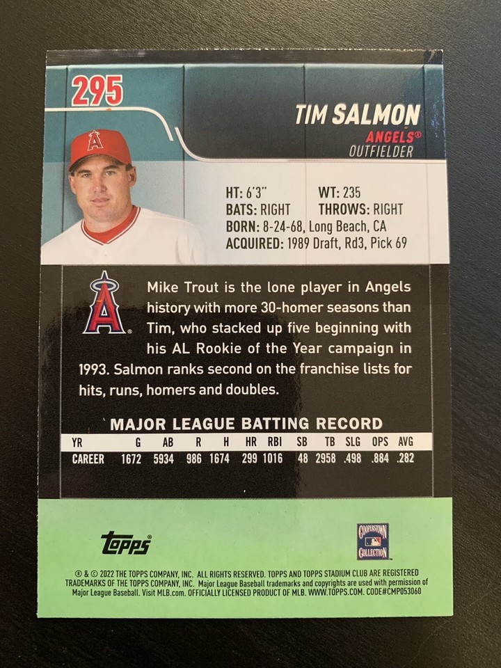 2022 Topps Stadium Club Tim Salmon Sepia #295 Los Angeles Angels ...