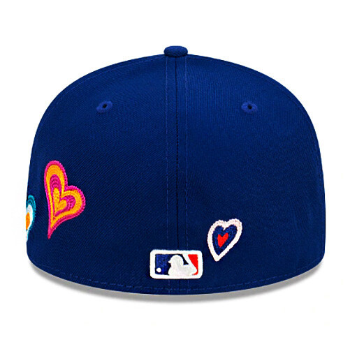 New Era L.A Dodgers Blue Fitted Hat MLB Chain Hearts Stitch Pink Under ...