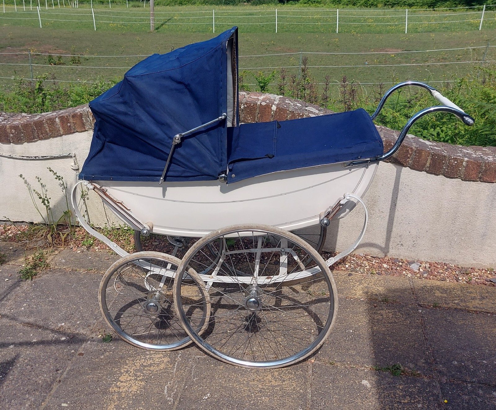 Vintage 1957 Osnath Coach Built Pram (White with Navy Hood) | eBay UK