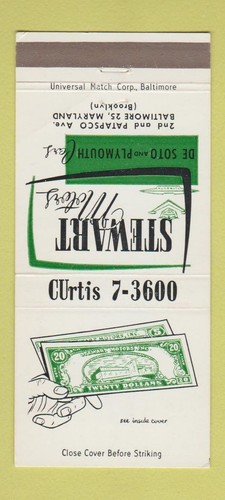 Matchbook Cover - Stewart Motors DeSoto Plymouth Baltimore MD 30 Strike ...