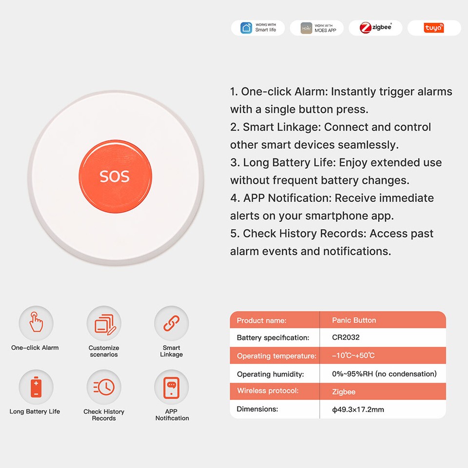 Zigbee SOS Button Alarm APP Notification SOS Emergency Button for ...