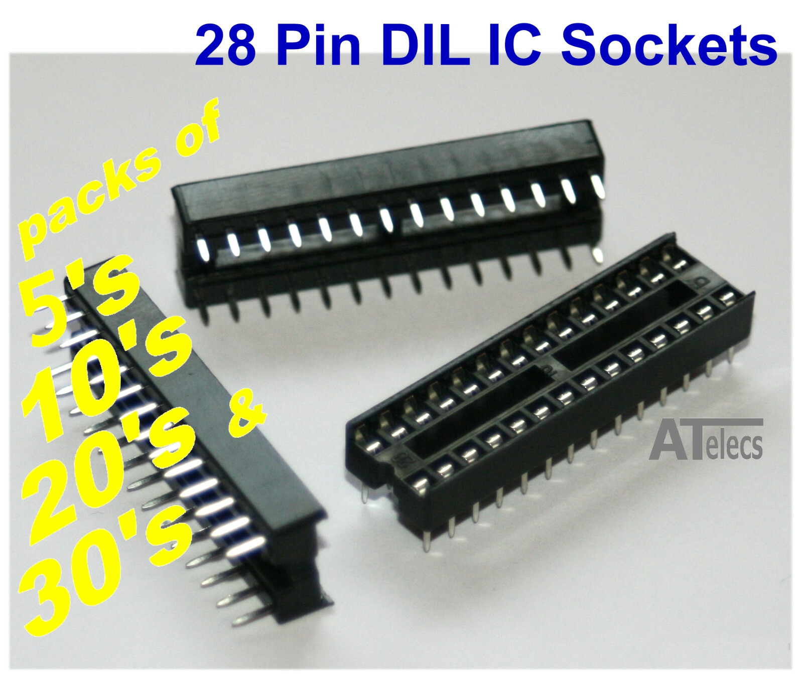 IC Sockets 8 14 28 pin DIL DIP socket Low Profile 10, 20 or 30 pack ...