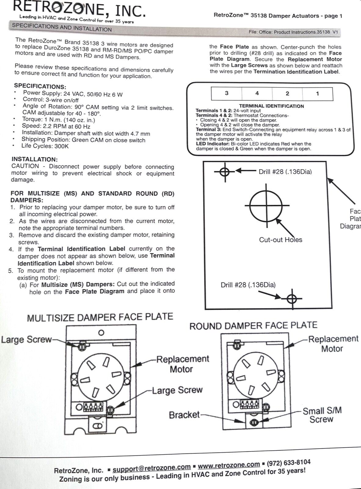 DuroZone RM/RD/MS Replacement Damper Motor #35138 for round dampers | eBay