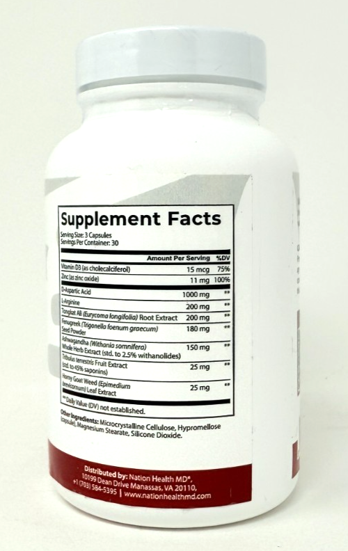 Nation Health MD T-Thrive Mens Health Supplement - 90 Capsules, EXP 1/ ...