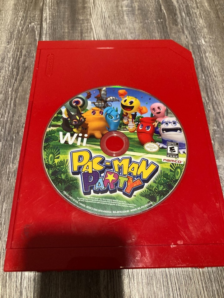 Nintendo Wii Red RVL-001 Console Tested + Pac-Man Party + Nunchuk ...
