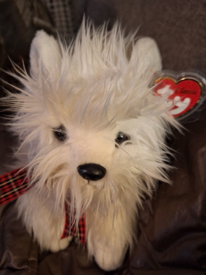 Ty Classic Fluffy White Dog Plush Named MacDougal from 2001/ 12 INCHES ...