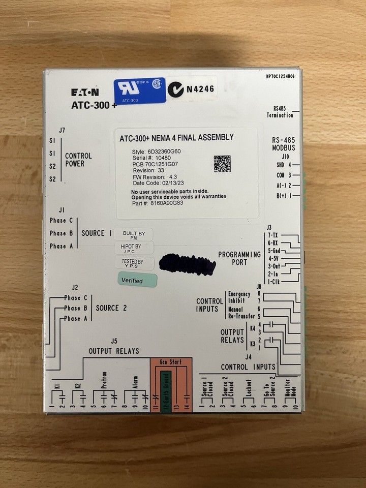 Eaton ATC-300+ Automatic Transfer Switch Controller 6D32360G60 ...