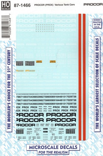 HO Scale Microscale 87-1466 Procor PROX Various Tank Cars Decal Set ...