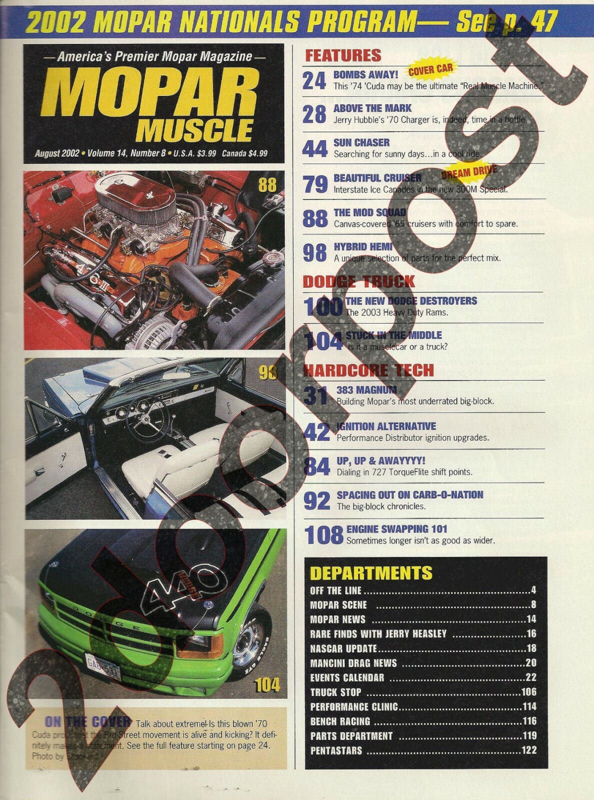 Mopar Muscle magazine August 2002 excellent condition Dodge Plymouth ...