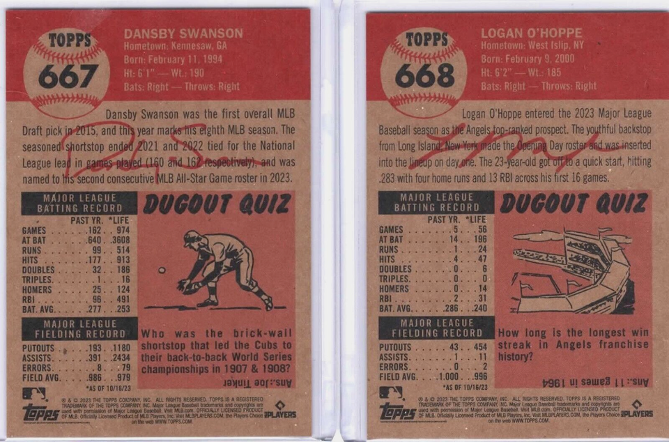 2023 Topps Living Set #667 668 DANSBY SWANSON & LOGAN O'HOPPE Free ...