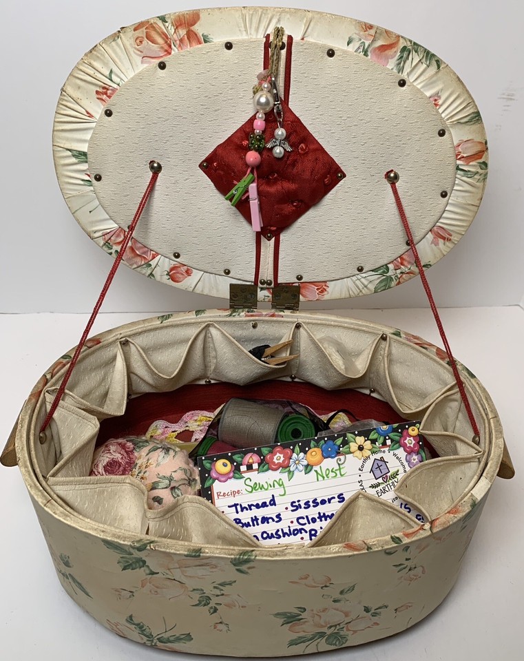 Sewing Notions Keepsake Box Treasure Hope Chest Nest Vintage Granny ...