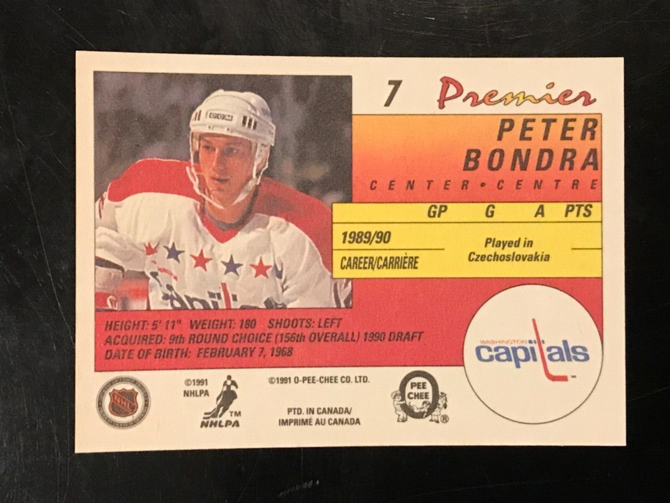 1990-91 O-Pee-Chee Premier Peter Bondra RC #7 Washington Capitals NMMT ...