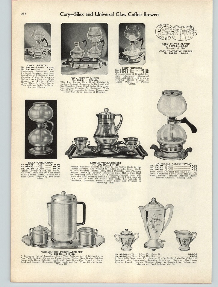 1939 PAPER AD RARE Double Glass Bowl Pot Vaculator Coffee Maker Brewer ...