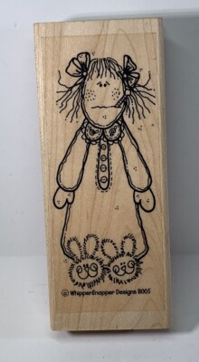 Whipper Snapper SICK GIRL WITH BUNNY SLIPPERS Wood Mount Rubber Stamp ...
