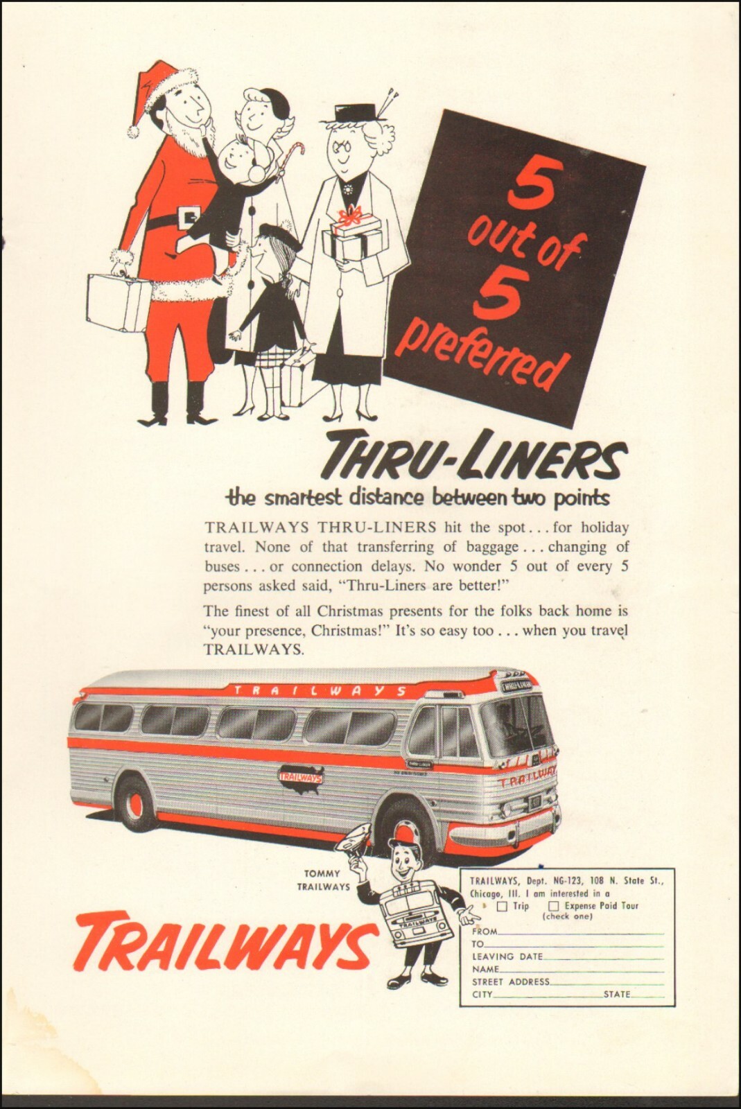 1950's Vintage ad for Trailways bus line retro travel Art Santa 042720 ...