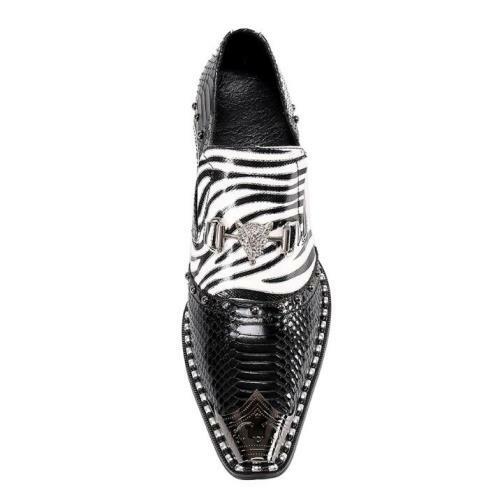 Men's Fashion Pointy Toe Metal Decor Zebra-stripe Leather Shoes Dress ...