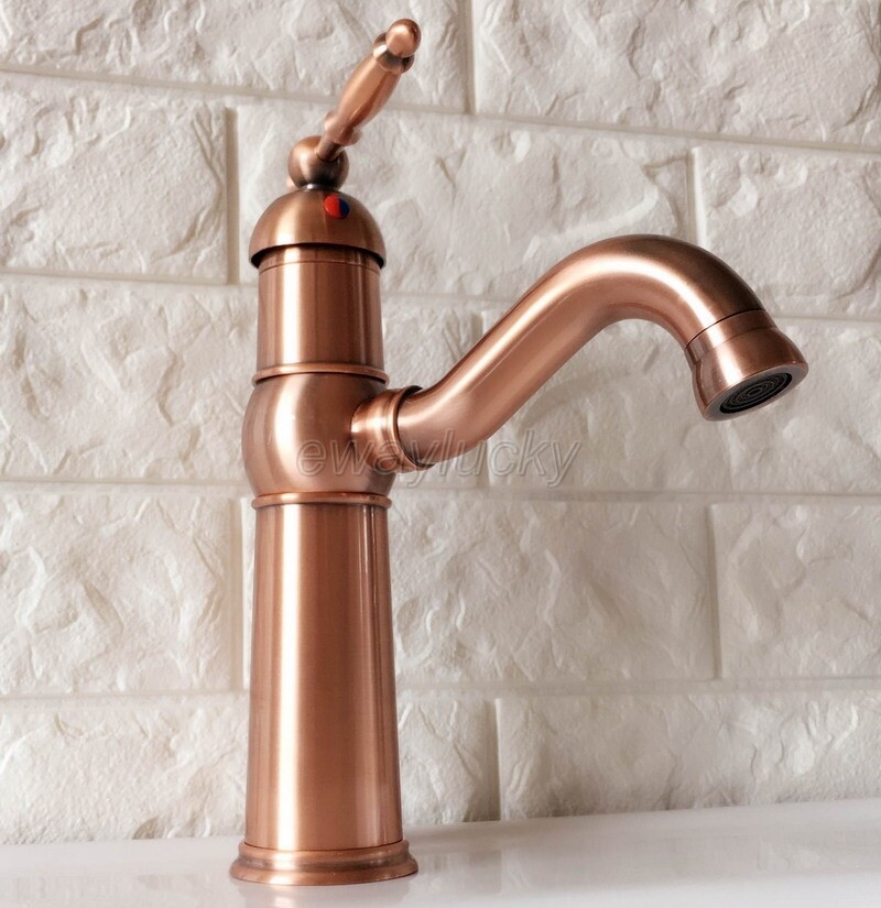 Antique Red Copper Bathroom Basin Mixer Tap Sink Swivel Spout Faucet ...