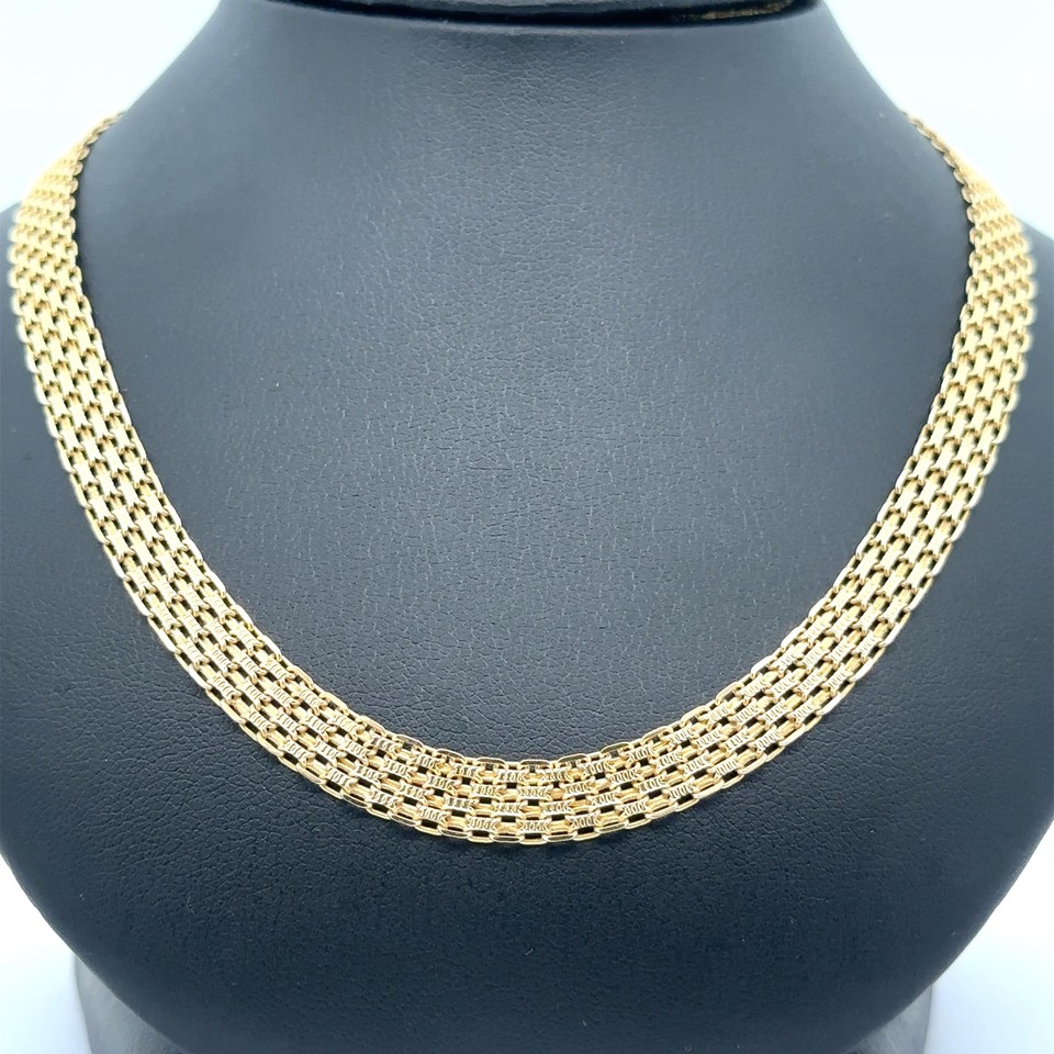 Solid 14k Yellow Gold 18" 7mm Wide Flat Bismark Link Chain Necklace | eBay