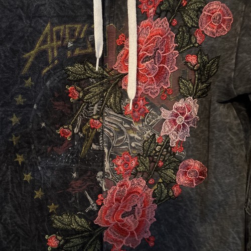 Affliction Live Fast Womens Sz L Grey Embroidered Roses Hoodie Casual ...