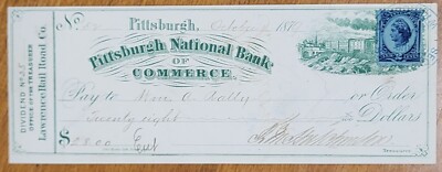 Bank Check Receipt 1879 Pittsburgh National Bank of Commerce Revenue ...