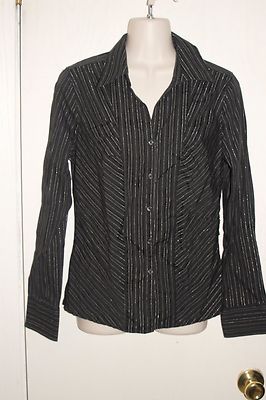 SO Shirt Blouse Black Silver Striped Stretchy So Real So Right Sz M ...