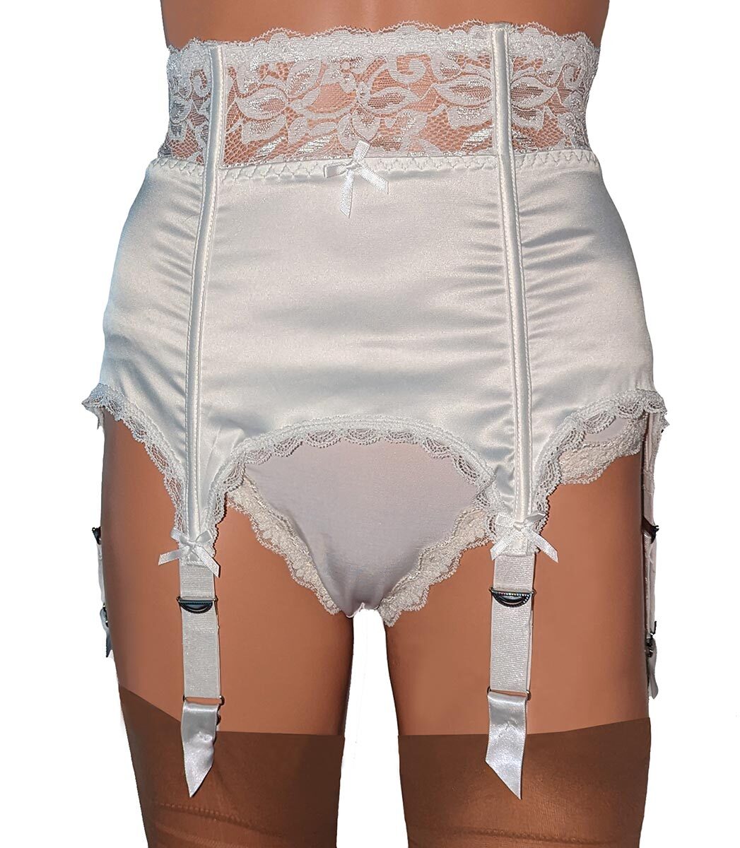 Satin 6 Strap Suspender Belt Waspie With Lace High Waist And Front