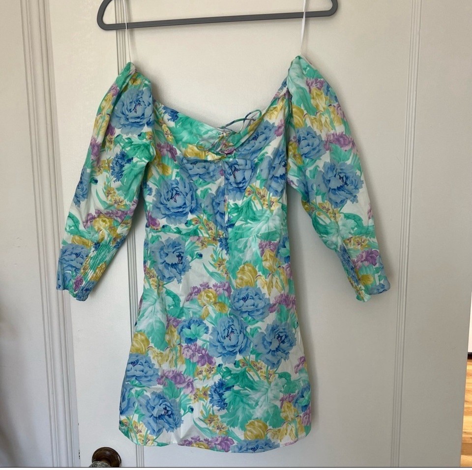 Zara Off The Shoulder Printed Neon Vintage Watercolor Dress Size XSMALL ...