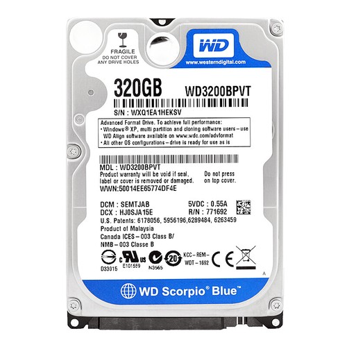 WD 320GB WD3200BPVT 8MB Cache 5400RPM SATA II 2.5" Inch Hard Drive Blue ...