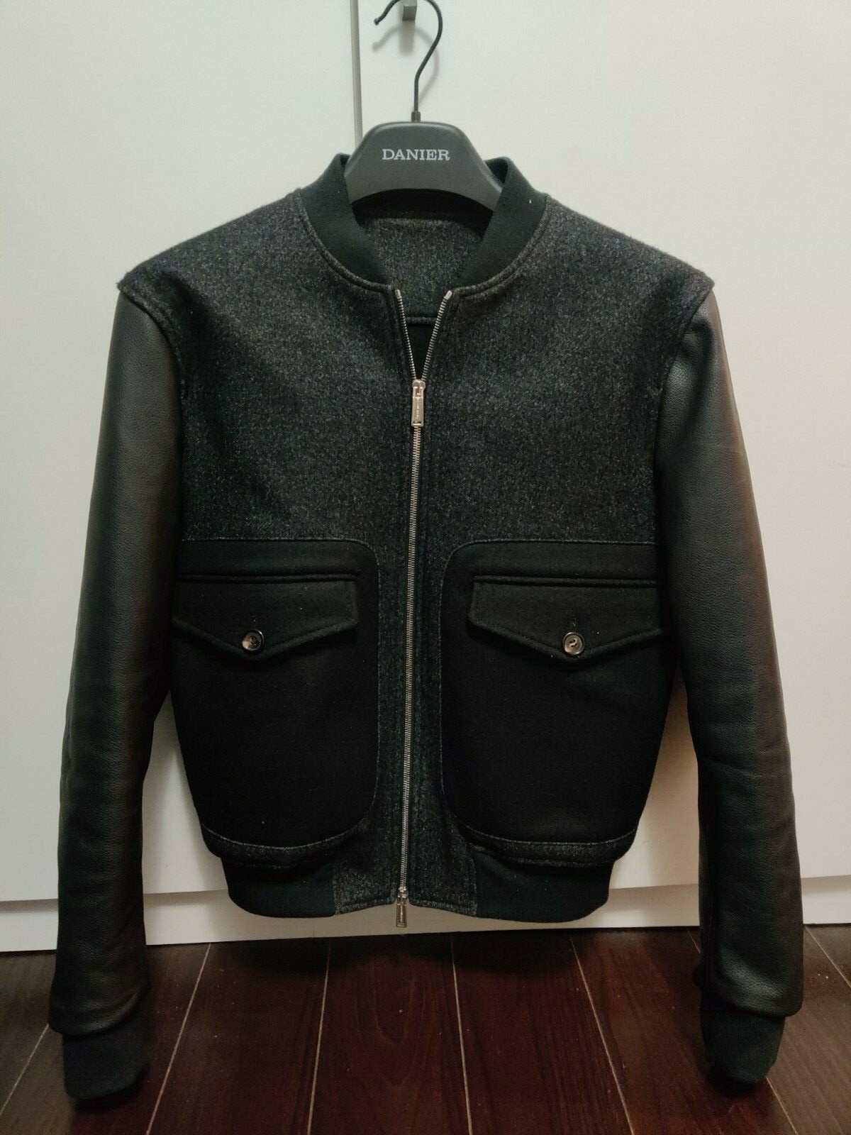 Preowned Dsquared Wool Bomber Jacket w Leather Sleeves 48 S/M dsquared2 ...