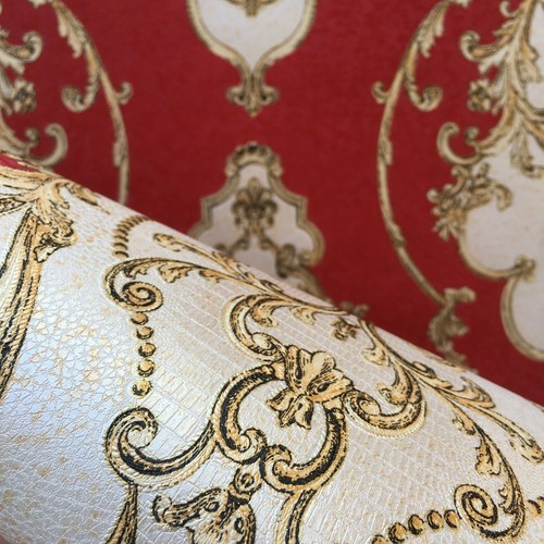 Retro Red Floral Damask Wallpaper For Living Room Vintage Style pvc ...